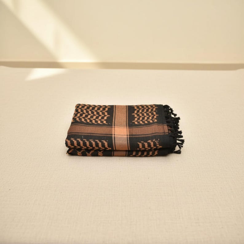 Black Tan Keffiyeh Scarf 48x48 Lightweight Shemagh With Tassels ...