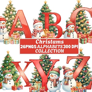 Christmas Alphabet PNG | Santa Initial Letter PNG | Snowman Letter Set ...
