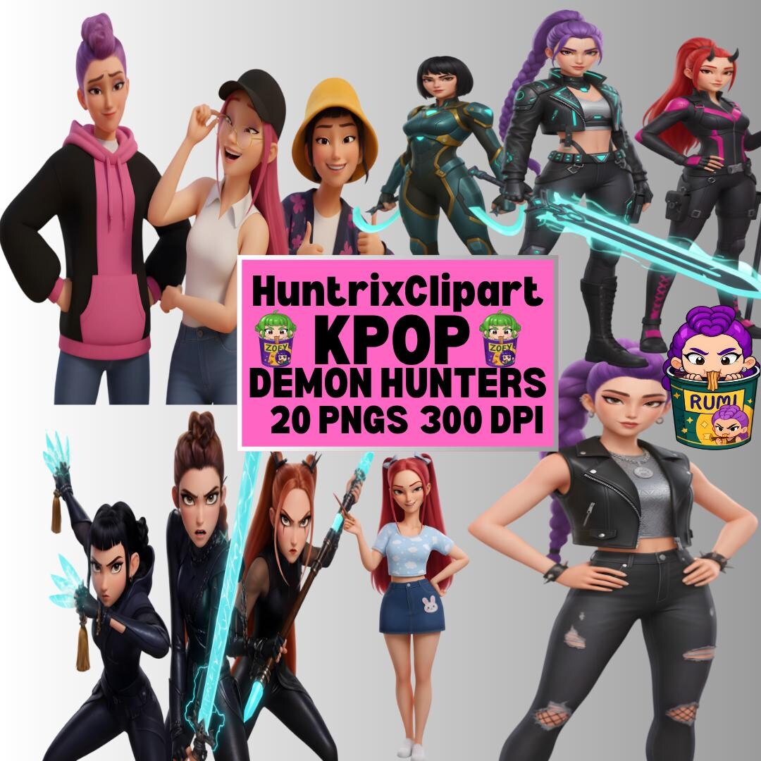 Kpop Demon Hunters Clipart Bundle | Huntrix Rumi PNG, Saja Girls Fan ...