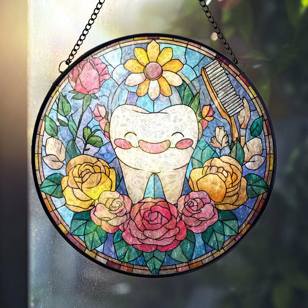 Tooth Stained Glass Suncatcher, Cute Dentist Office Window Decor ...