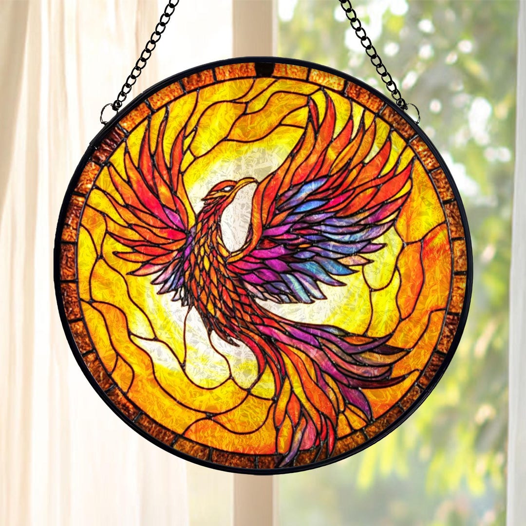 Phoenix Glass Suncatcher, Stained Glass Phoenix Bird, Firebird Window ...