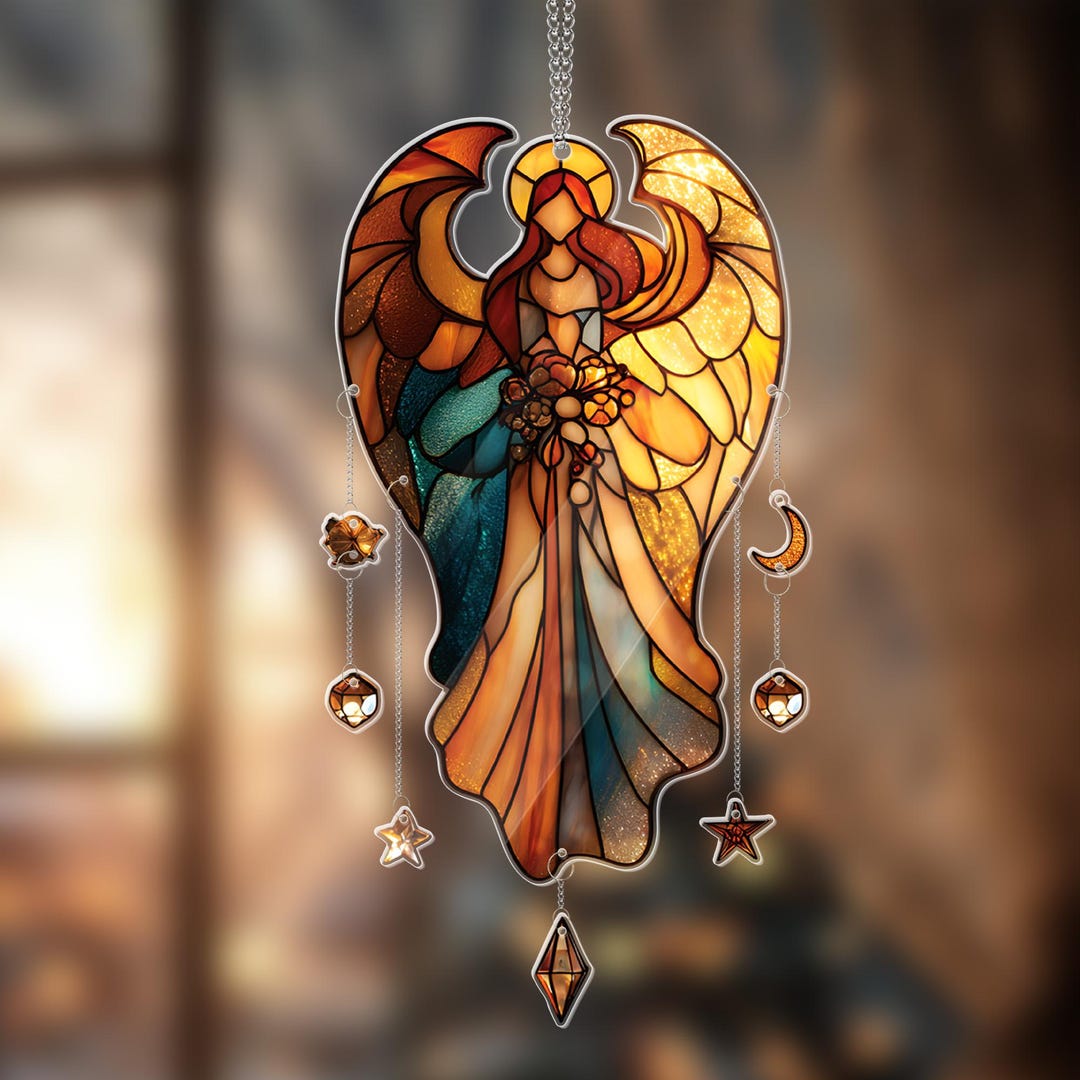 Angel Acrylic Suncatcher With Charms, Guardian Angel Window Hanging ...