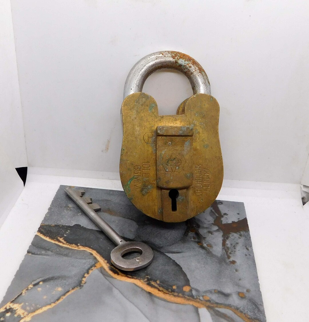 Antique Brass Padlock Old With Key, Working Single Round Dubble Lock ...