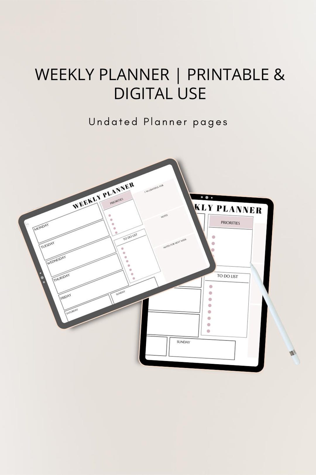 Minimal Weekly Planner | Printable, Digital, Undated (PDF Download) - Etsy