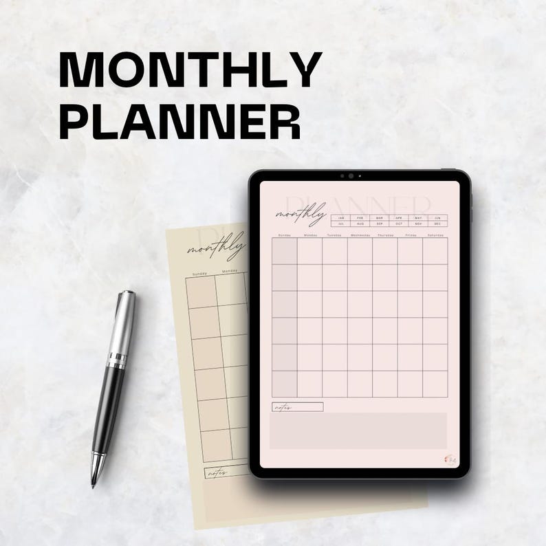 Minimal Monthly Planner Printable | Undated Calendar, A4 & US Letter ...