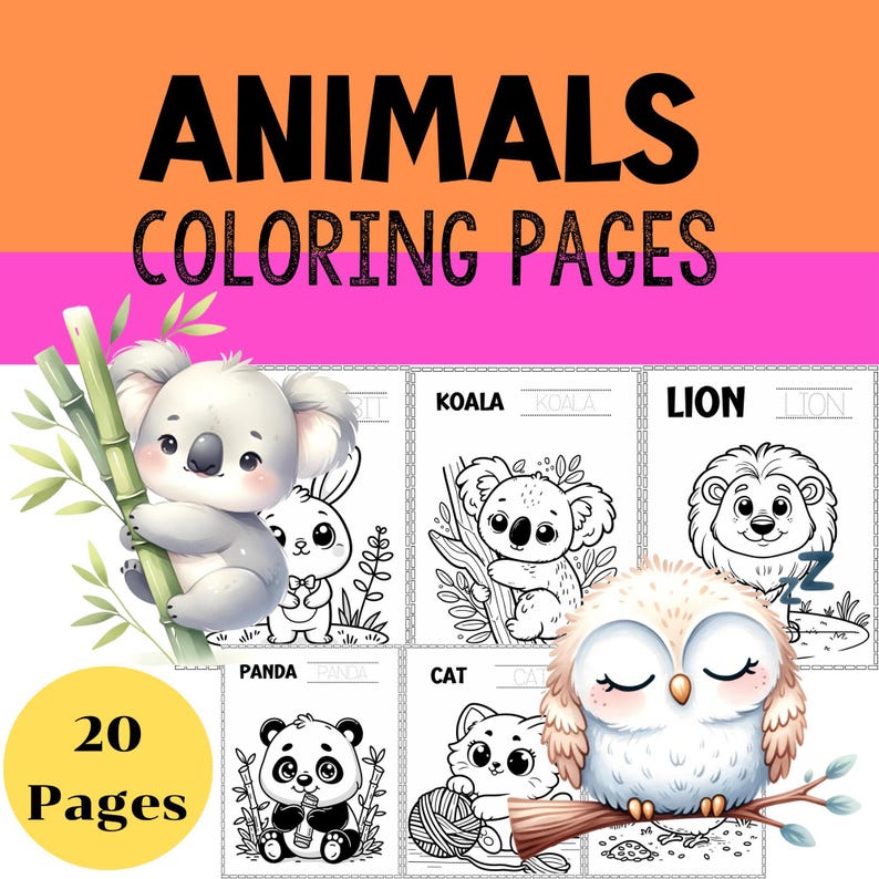 Animal Coloring Pages for Kids | 20 Printable Designs (PDF Download ...