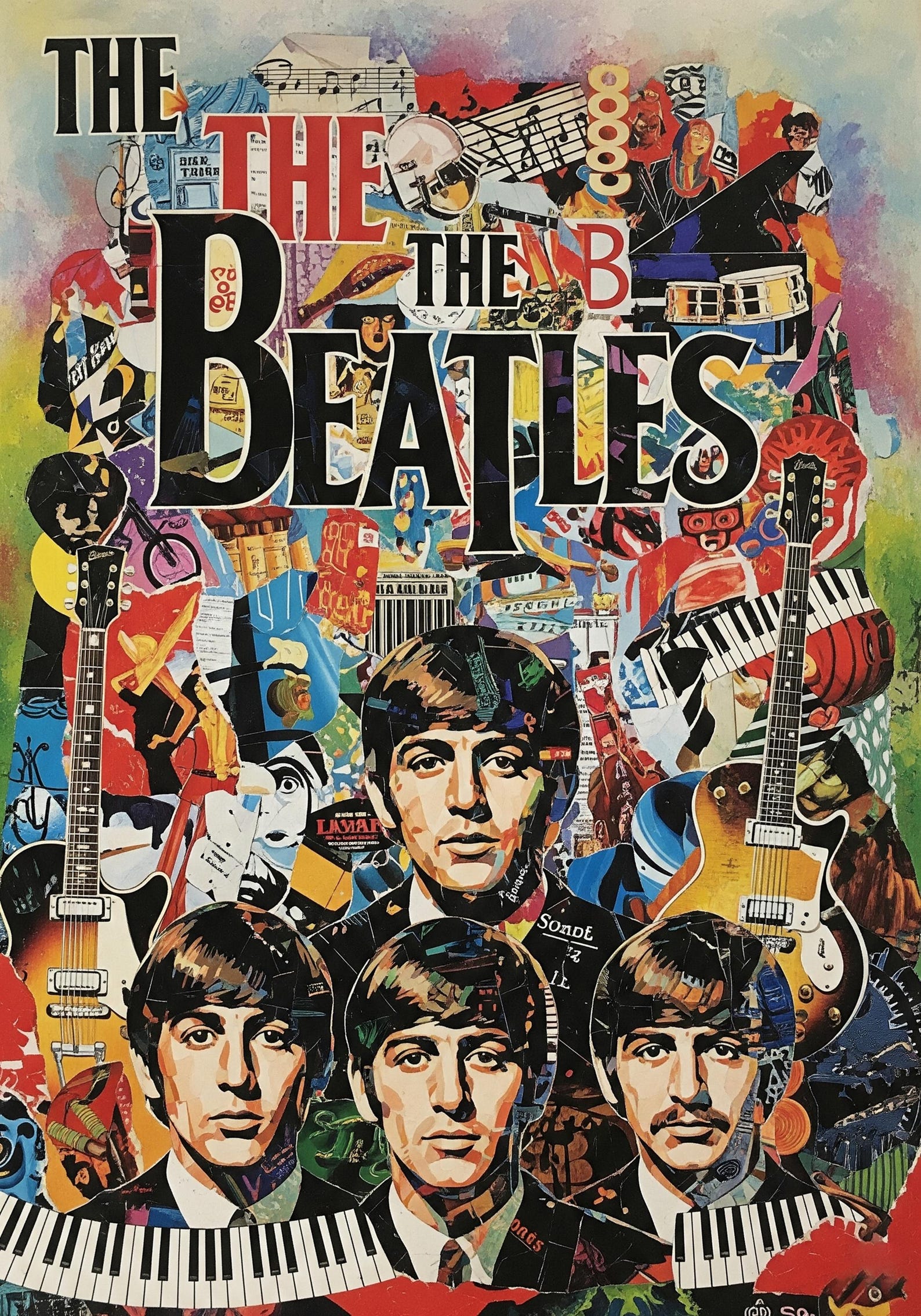 The Beatles Collage Print: Surreal Pop Art, Torn Magazine Texture - Etsy