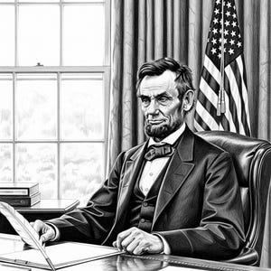 Abraham Lincoln Oval Office Sketch – Historic Black & White Pencil ...