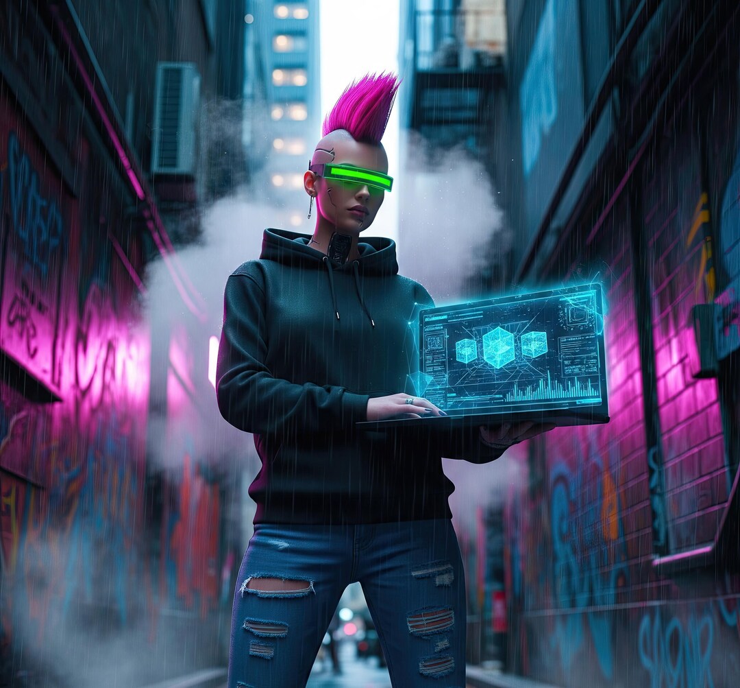 Cyberpunk Hacker Girl – Neon Graffiti Rebel of the Future - Etsy
