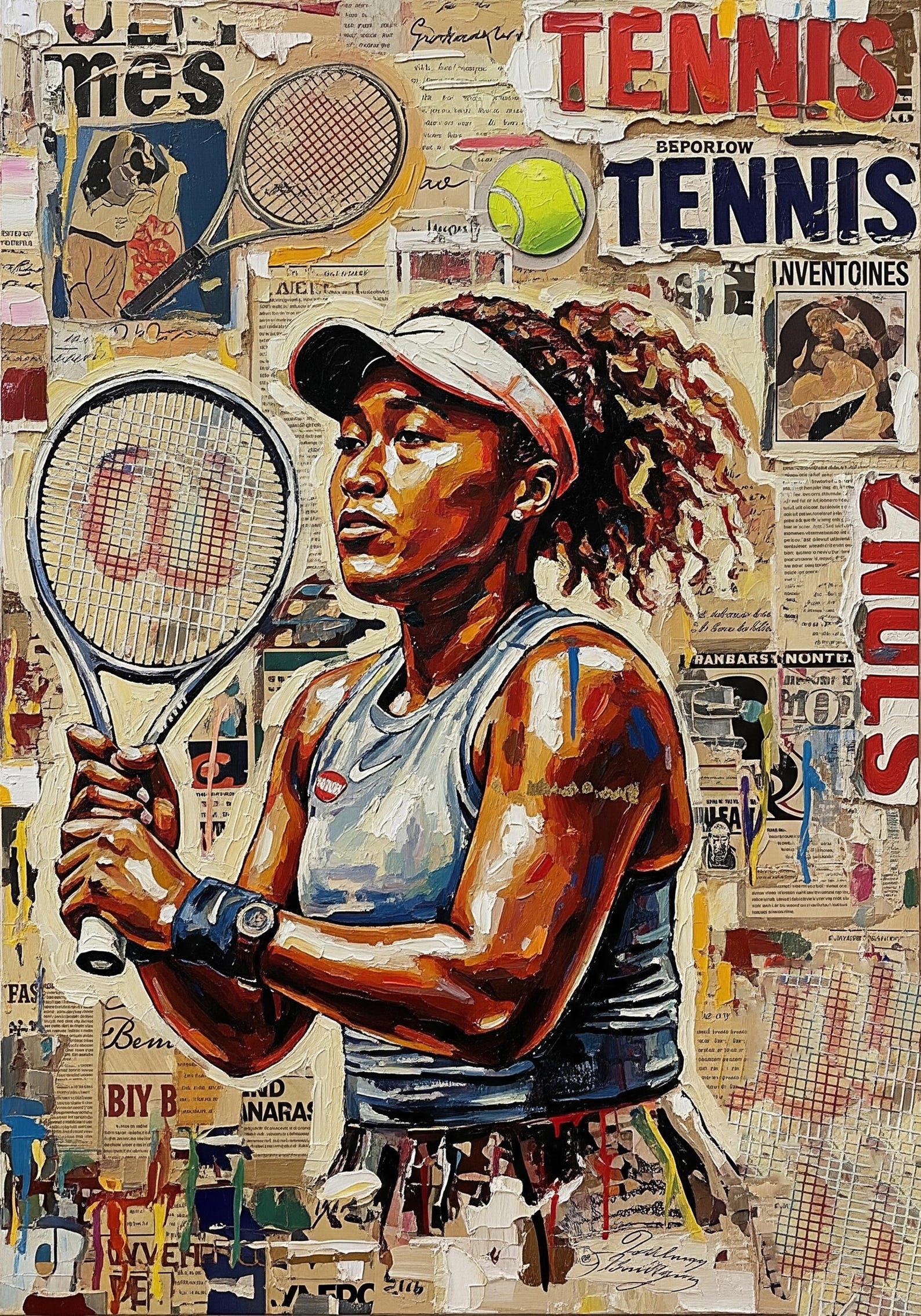 Naomi Osaka Tennis Art Print: Vintage Impasto Oil Painting Collage - Etsy