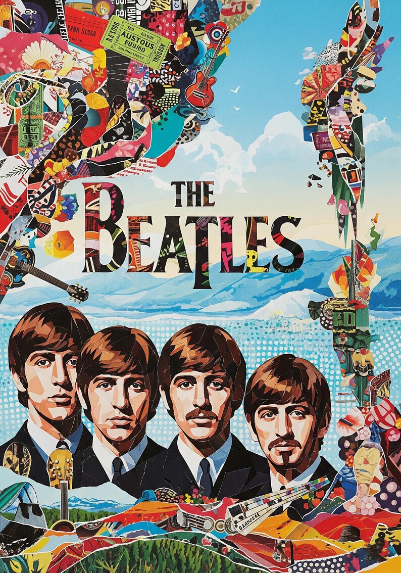 The Beatles Collage Print: Surreal Pop Art, Torn Magazine Texture - Etsy