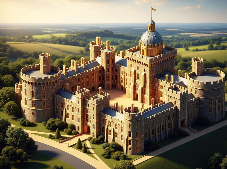 Windsor Castle 3D Isometric Art Print | Luxury Gold Black UK Landmark ...