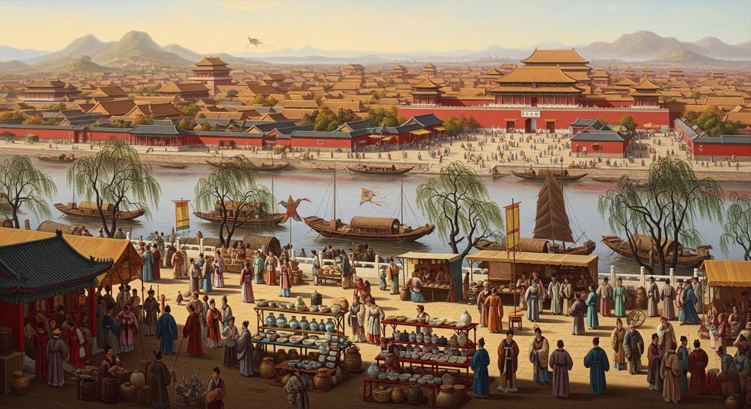 Panoramic Ming Dynasty China Oil Painting | Ultra-realistic 1500s ...