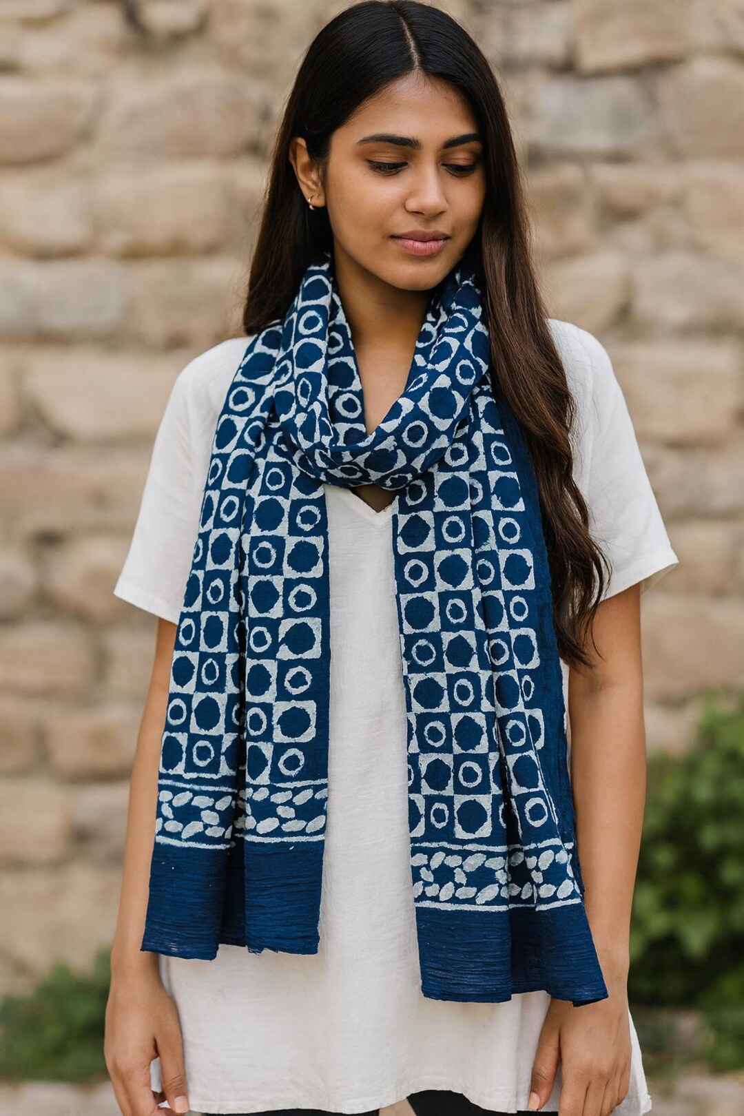 Indigo Block Print Scarf| Natural Dye | Cotton Indigo Shawl | Boho Wrap ...