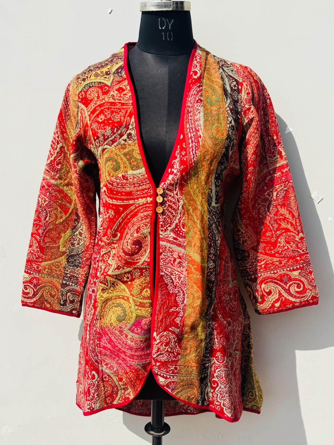 Paisley Woven Tunic Jacket, Red Gold Boho Coat - Etsy