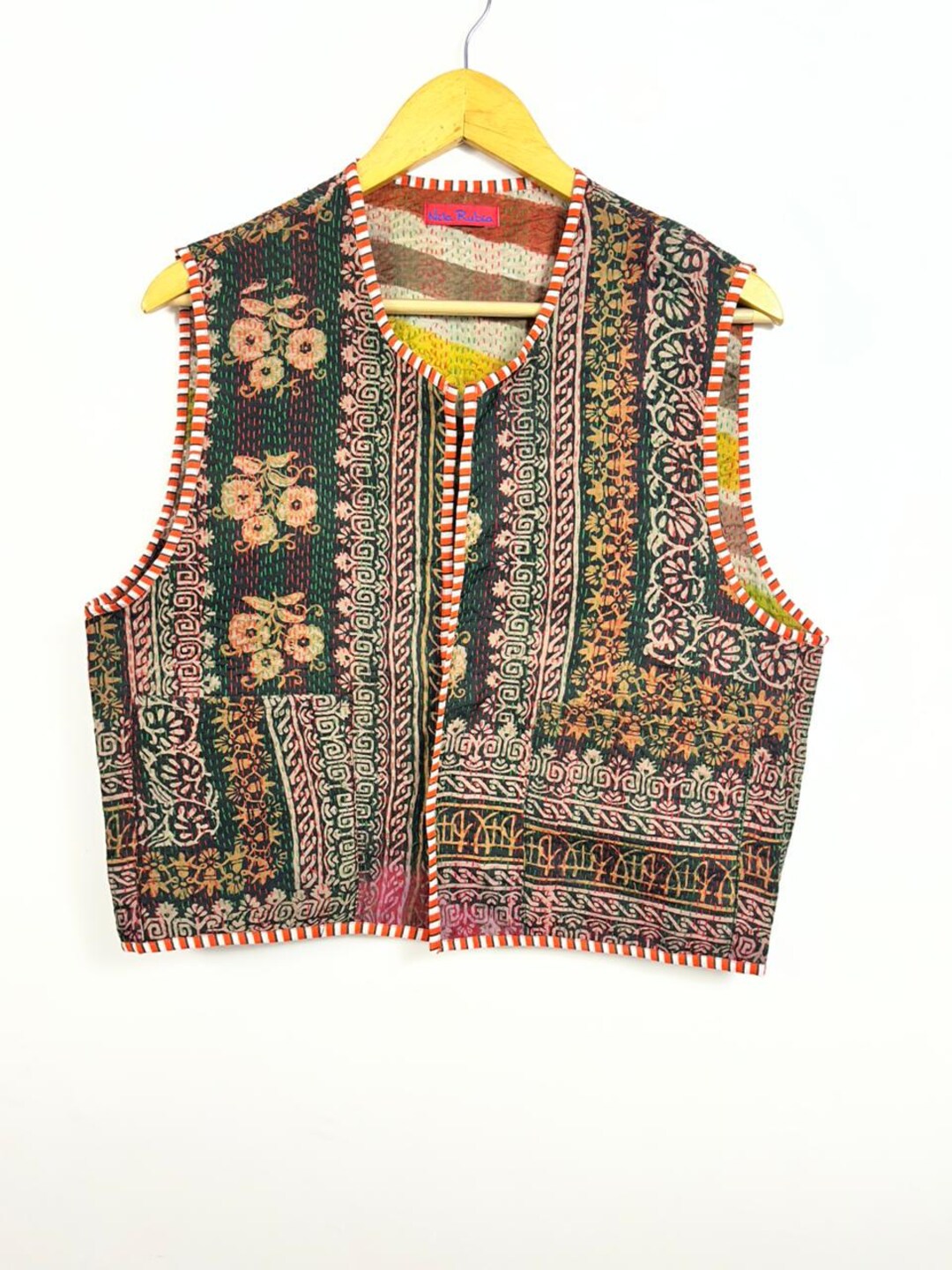 Vintage Silk Kantha Quilted Vest | Handmade Reversible Silk Waistcoat ...