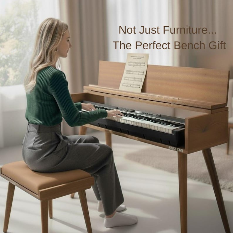 Mid Century Digital Piano Stand With Bench – Handmade Wood Keyboard ...
