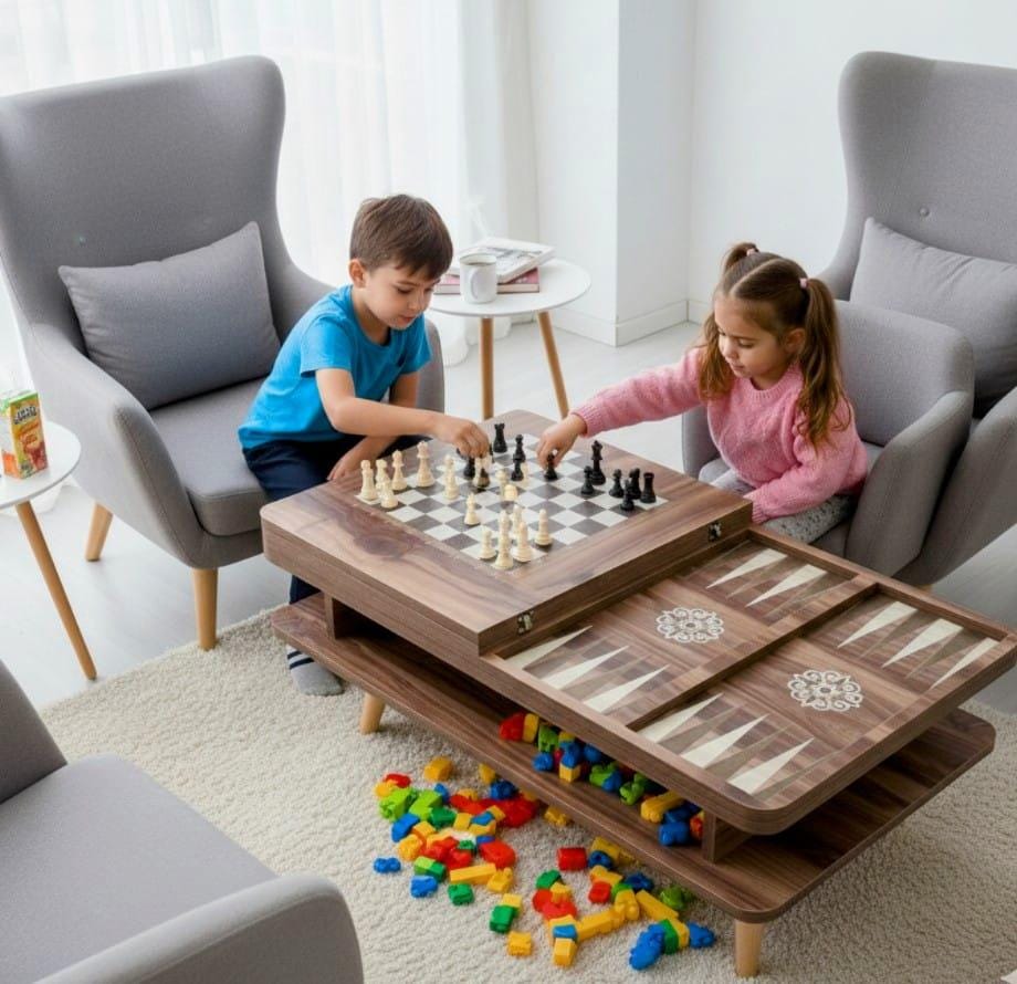 Convertible Game Coffee Table, Chess - Backgammon, Dining Desk, Laptop ...
