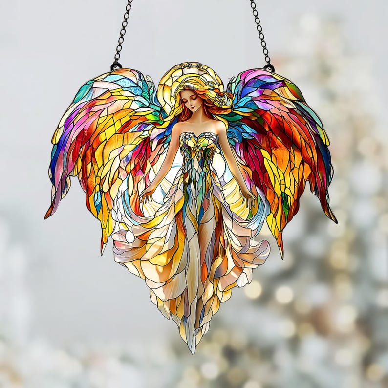 Angel Acrylic Suncatcher, Rainbow Angel Wings Window Hanging, Angel ...