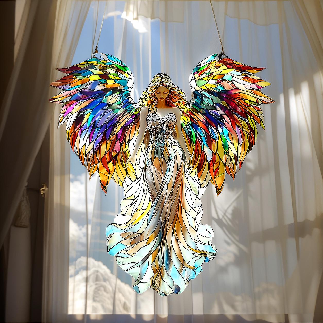 Angel Acrylic Suncatcher, Rainbow Angel Wings Window Hanging, Angel ...