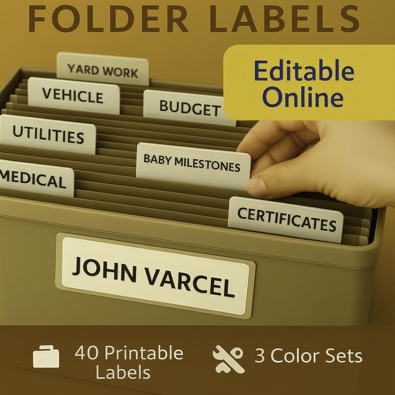 Editable Online Folder Labels (printable PDF) | 40 Modern File Tabs for ...