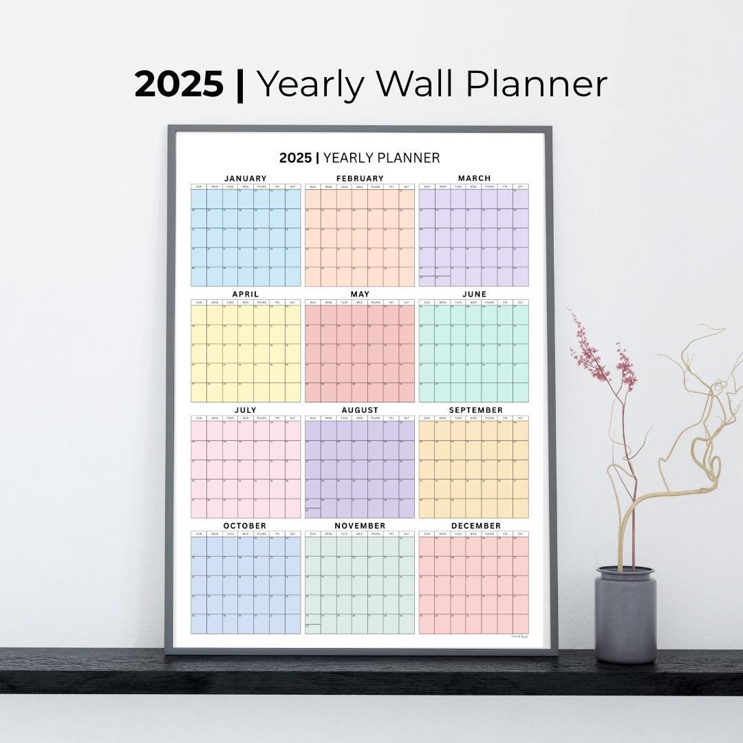 2025 Yearly Wall Planner | PASTEL Style | A0-A3, B0-B1 Sizes | Sunday ...