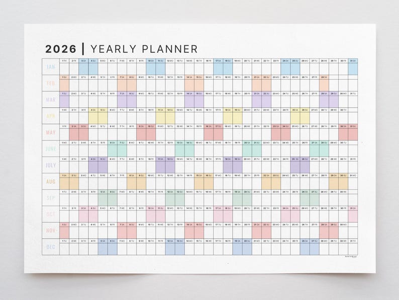 2026 Year-at-a-glance Calendar: Pastel Minimalist Design (digital ...