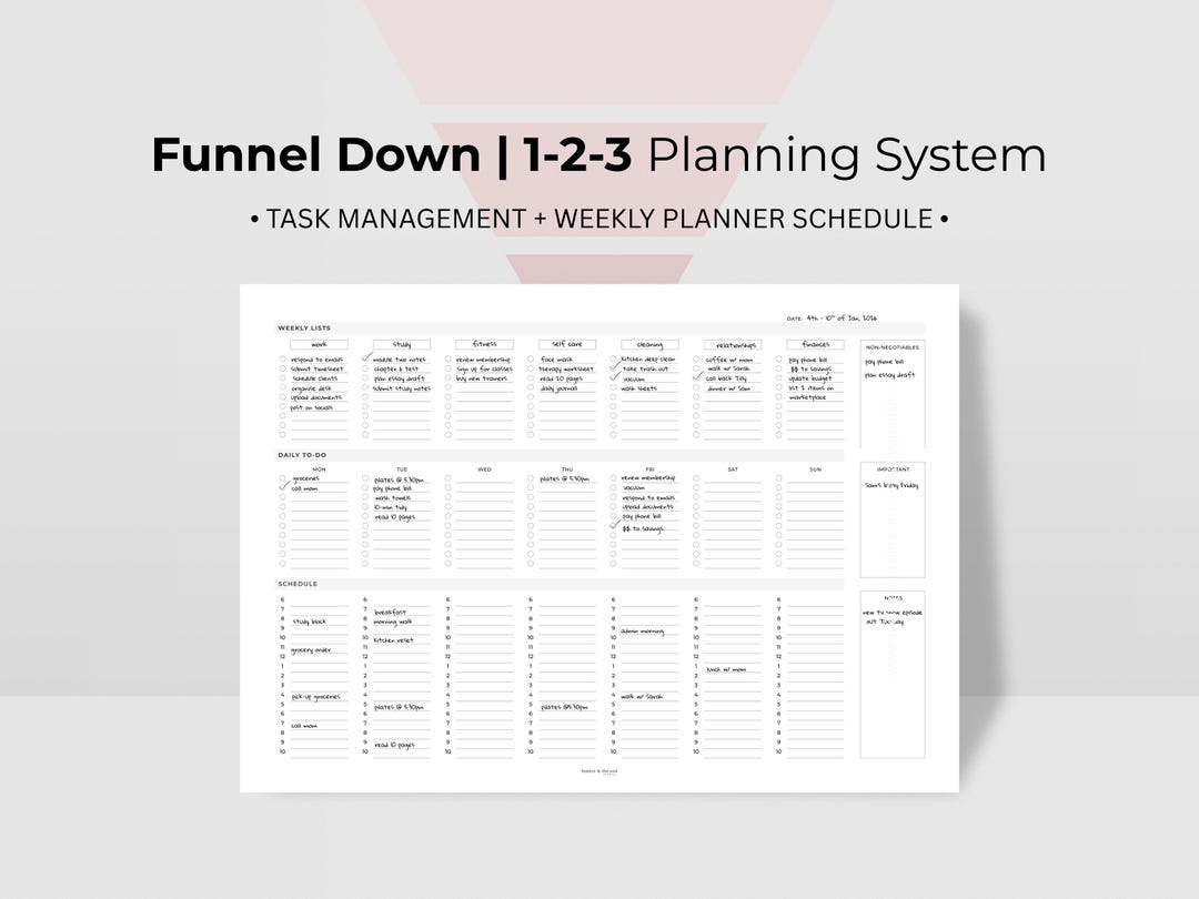 1-2-3 Funnel Down Planning System: Executive Dysfunction ADHD Weekly ...