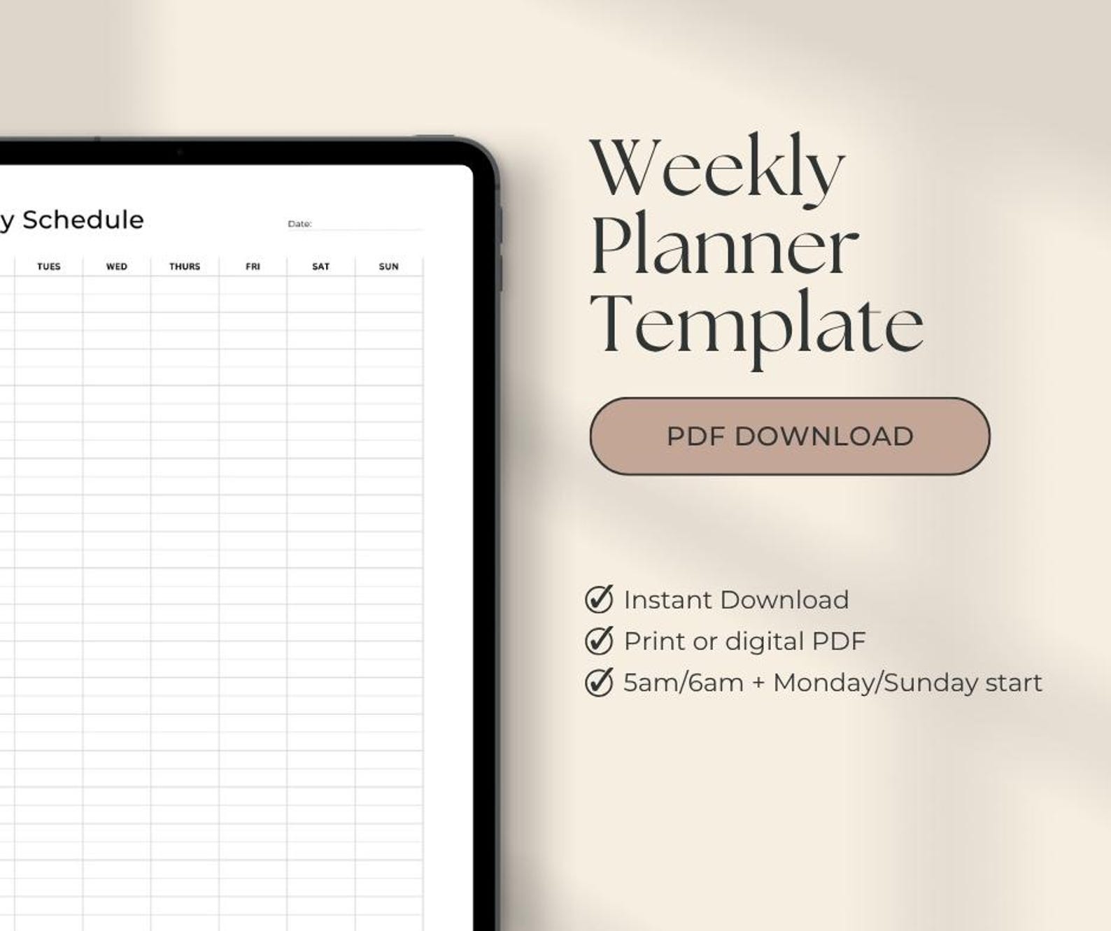 Weekly Hourly Planner Printable: Minimalist Schedule (PDF) - Etsy
