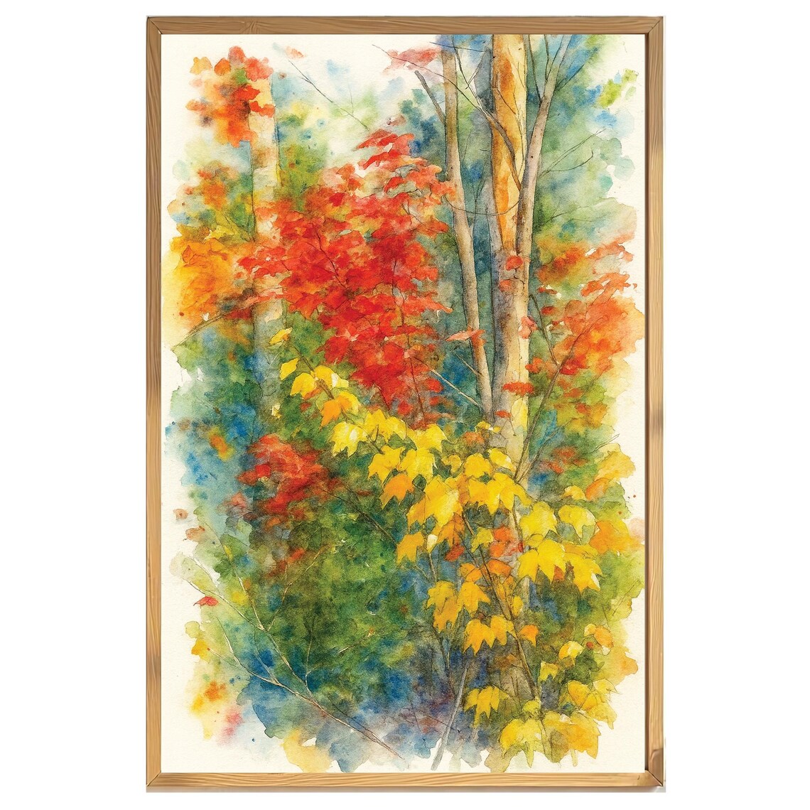 Fall Forest Watercolor Print – Autumn Leaves Wall Art, Vibrant Nature ...
