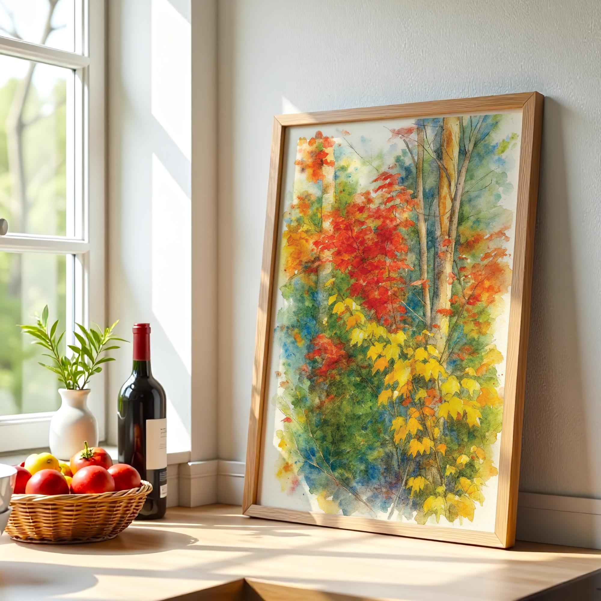 Fall Forest Watercolor Print – Autumn Leaves Wall Art, Vibrant Nature ...