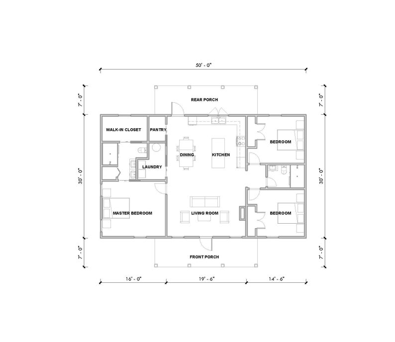 Tiny House | 3 Bedroom 2 Bath | 30x50 Feet | 1,500 Sq Ft Floor Plan ...
