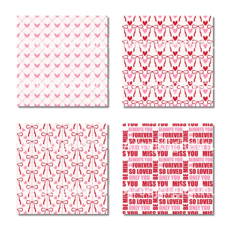Red and Pink Valentine Digital Papers Scrapbook Papers Coquette Bow ...