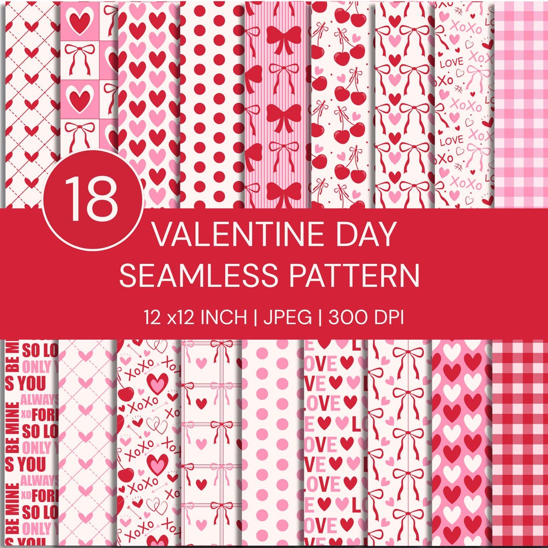 Red and Pink Valentine Digital Papers Scrapbook Papers Coquette Bow ...