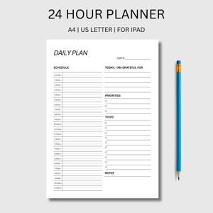 24 Hour Daily Planner Printable | A4 & US Letter PDF | Digital Planner ...