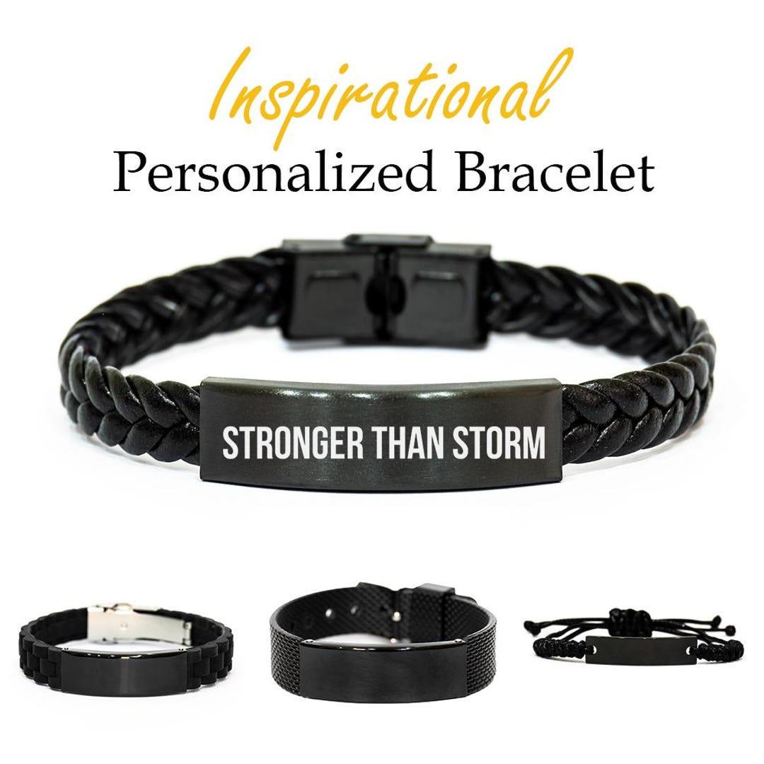 Hand Stamped 'stronger Than Storm' Adjustable Bracelet, Mantra Jewelry ...