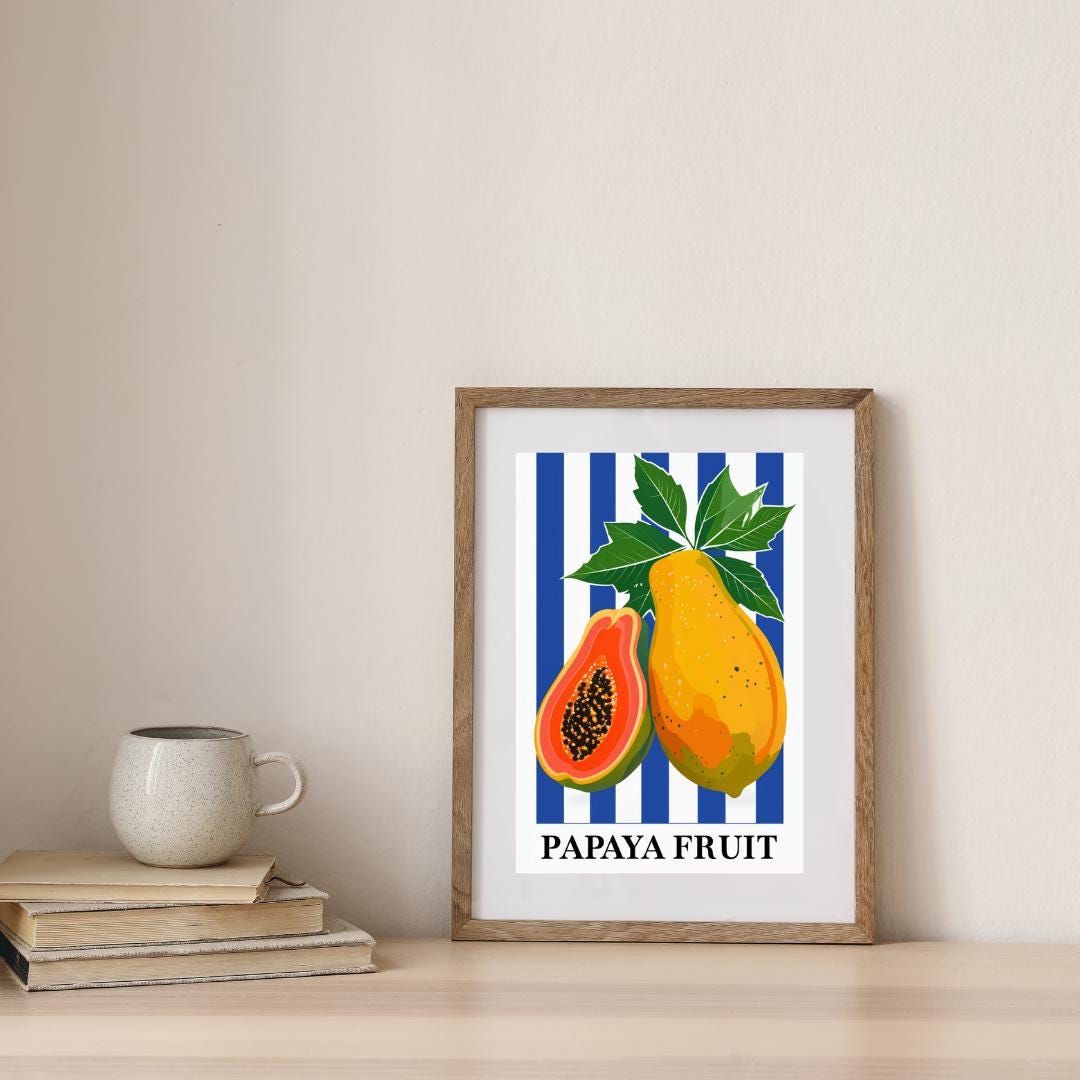Tropical Papaya Fruit Digital Wall Art – Vibrant Papaya Illustration ...