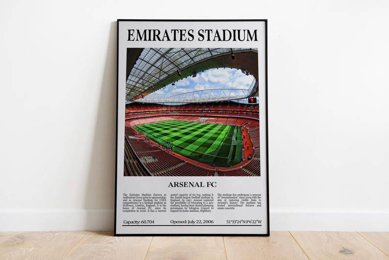 Emirates Stadium Poster | Arsenal Stadium Print | Football Poster ...