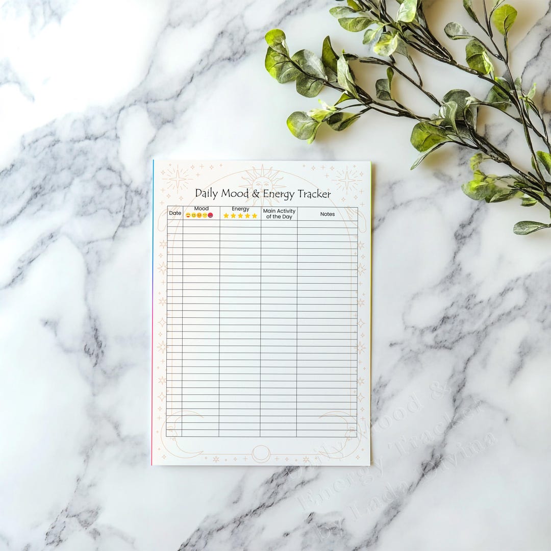 Daily Mood Tracker PDF | Energy Log Printable | Self Care Wellness ...