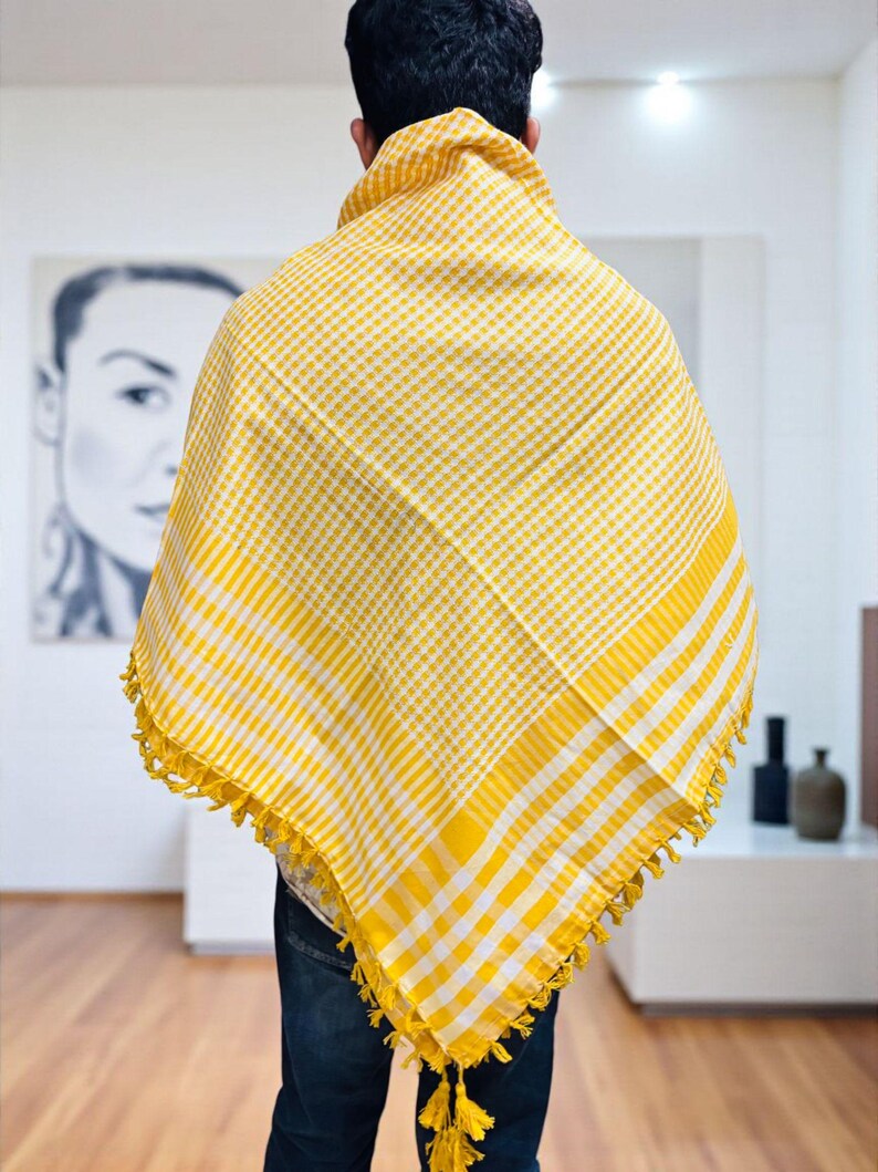 Yellow Palestine Keffiyeh Scarf: Traditional Arab Shemagh With Tassels ...