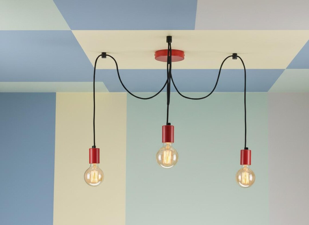 Modern Triple Pendant Light – Adjustable Hanging Ceiling Lamp With Red ...