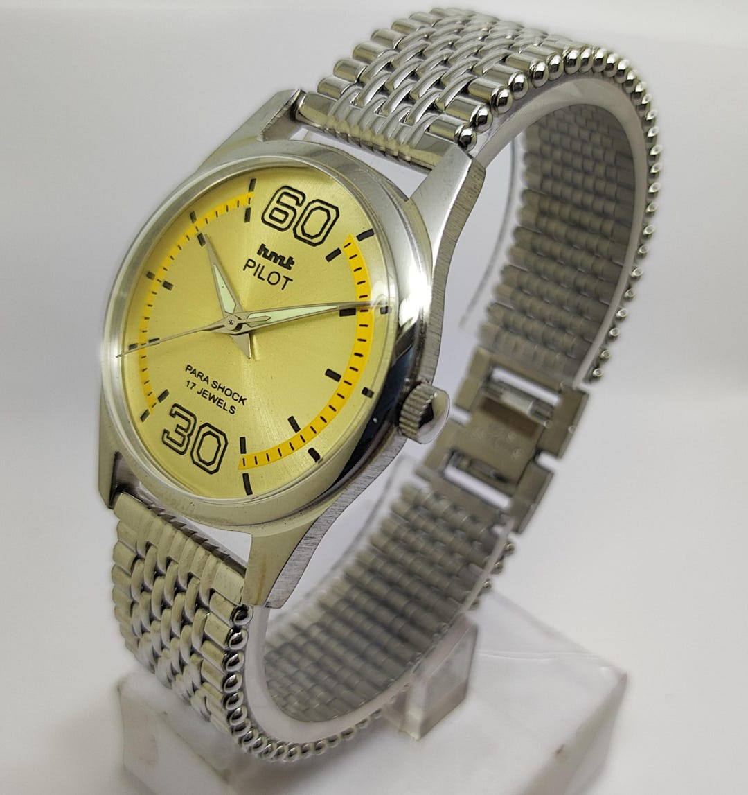 Refurbished HMT Pilot Mechanical Men’s Watch Golden Yellow Dial 17 ...