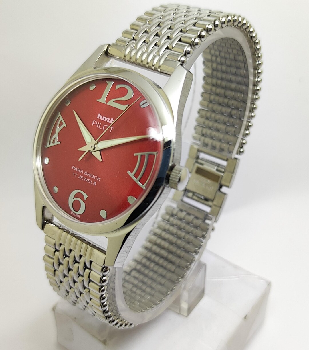 Refurbished HMT Pilot Mechanical Wrist Watch Red Dial 17 Jewels Hand ...