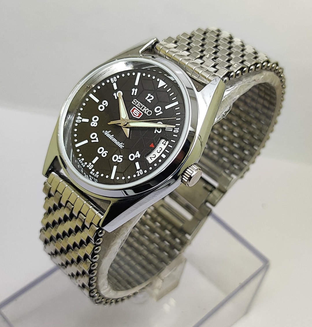 Refurbished Seiko 5 Automatic Men’s Watch Black Hexagon Dial Japan ...