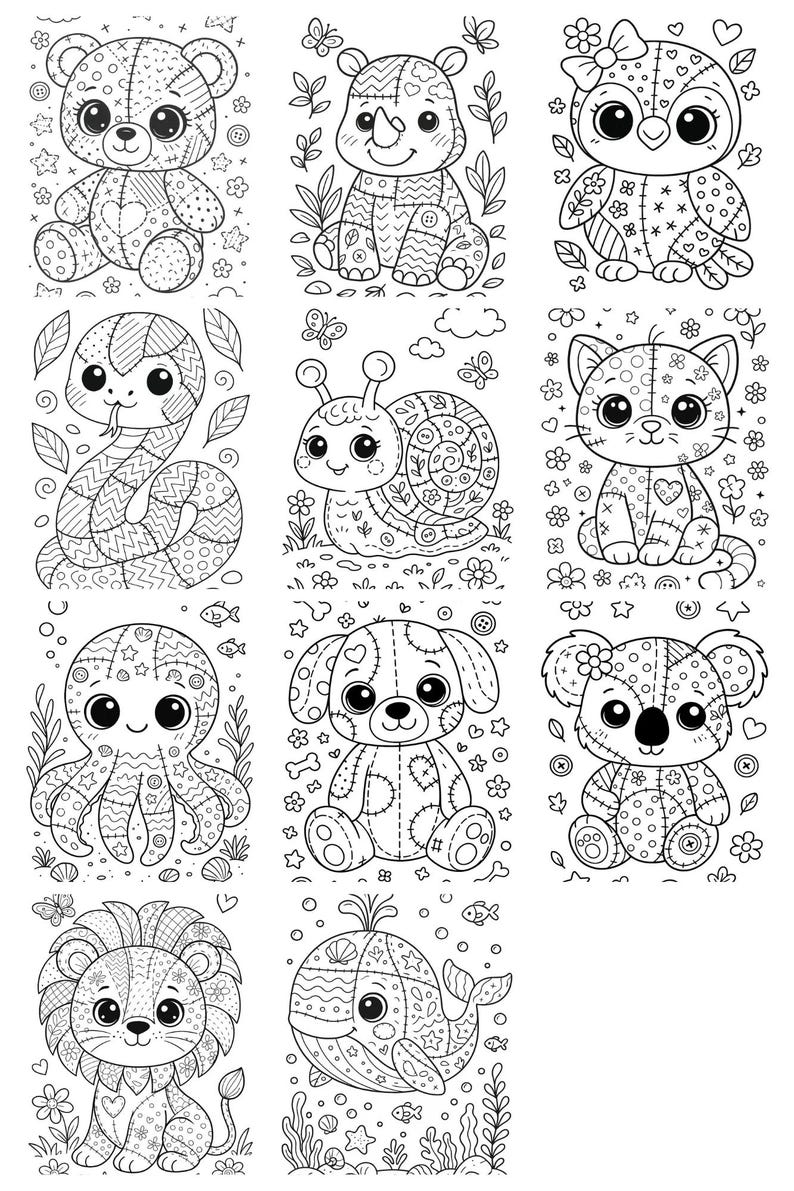 Patchwork Animal Coloring Book – 22 Cute Kawaii Animal Pages | A4 ...