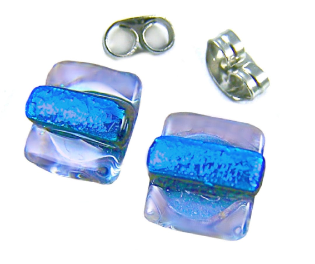 Dichroic Glass Post Earrings 1/4 8mm Royal Blue Over Lavender Purple ...