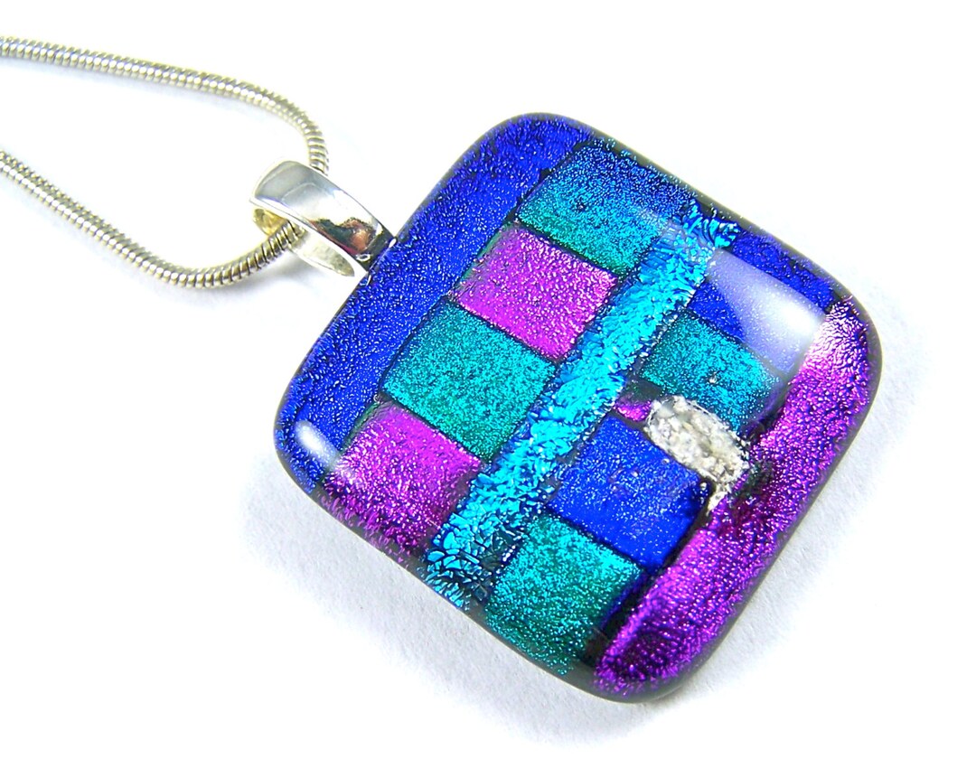 Dichroic Glass Pet Cremation Ashes Jewelry - Pendant Purple Blue Green ...