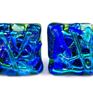 Dichroic Glass Knobs - Set of 2 - Drawer Pull Cabinet Handle - Mosaic 1" / 25mm - Teal Blue Sea ...