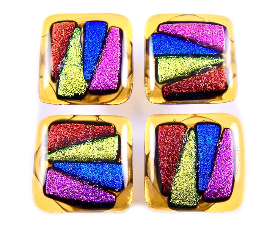 Dichroic Glass Knob Drawer Pull Handle Kitchen Bath Triangle Stripes Rainbow Pink Gold Blue ...
