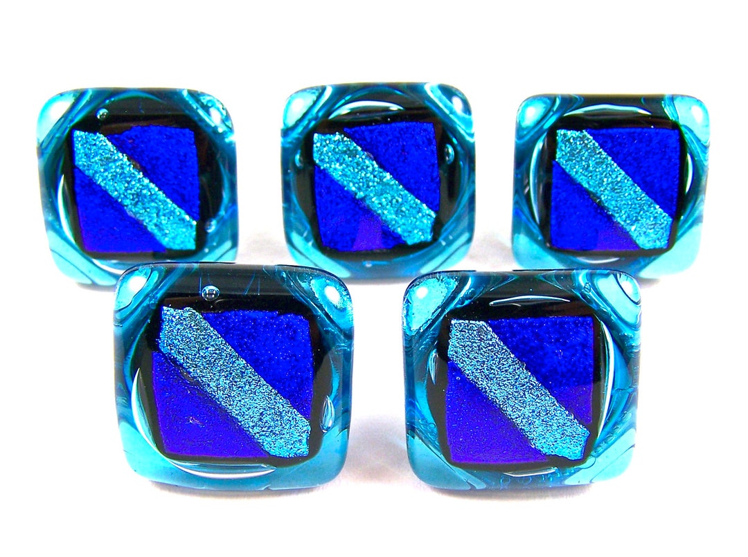 Dichroic Glass Knobs Drawer Pull Handle Kitchen Bath Geometric Triangles Cobalt Blue Turquoise ...